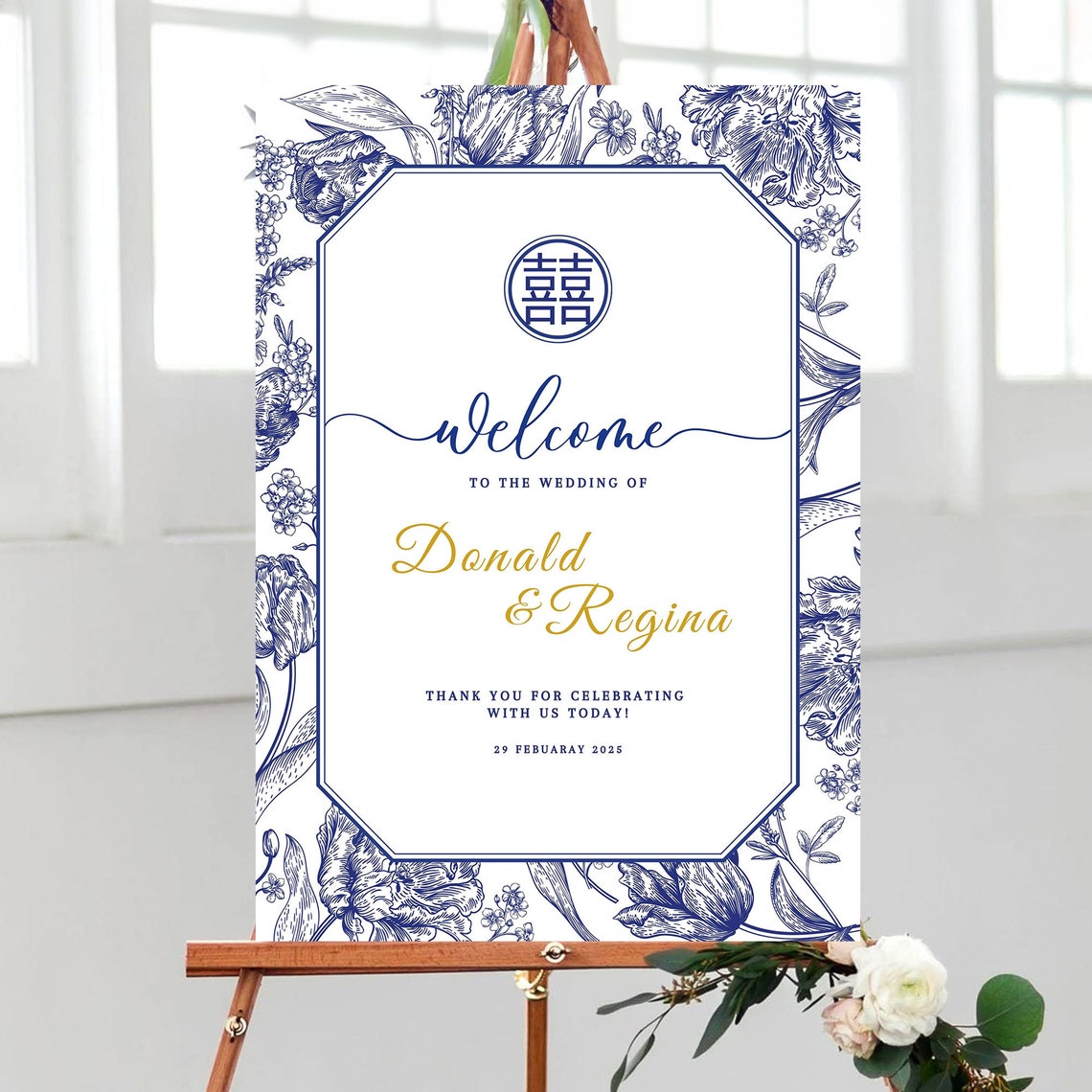 Blue Chinoiserie Wedding Welcome Sign, Chinese & Vietnamese Tea ...