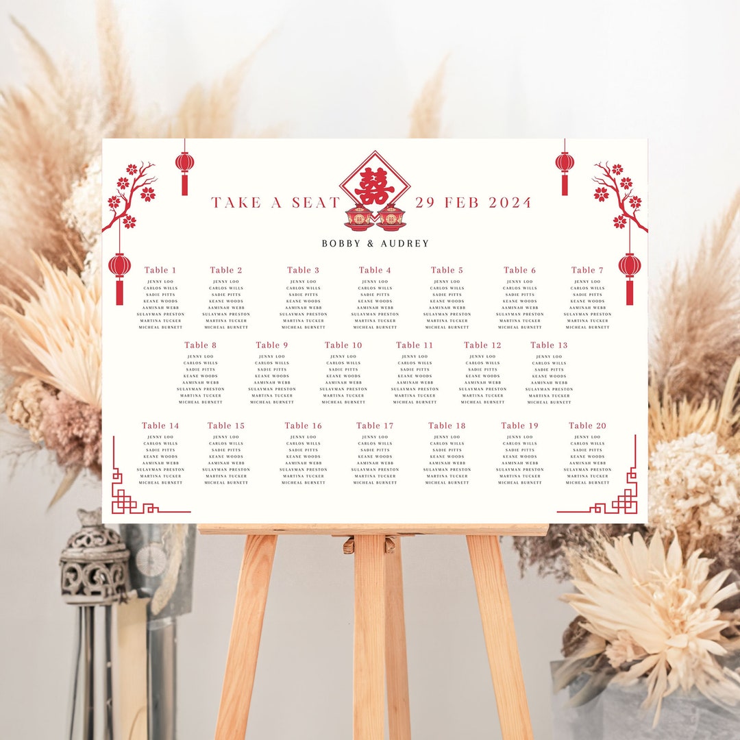 Tea Ceremony Chinese Wedding Seating Chart Board Template, Vietnamese ...