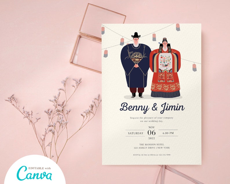 Korean Traditional Wedding Invitation Card Template American - Etsy