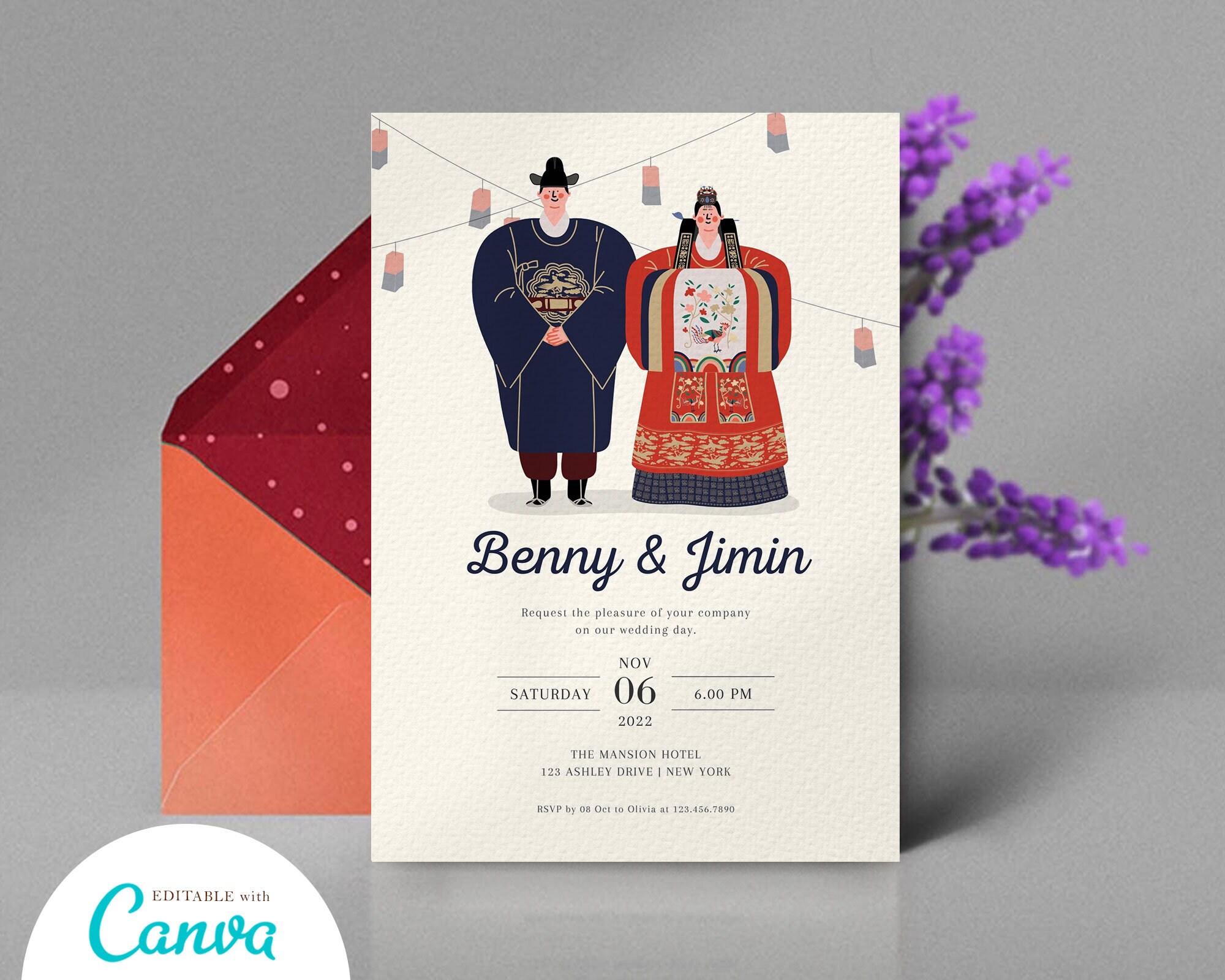 Korean Traditional Wedding Invitation Card Template American - Etsy