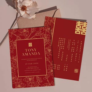 Classic Red and Gold Chinese Wedding Invitation Template, Bilingual ...