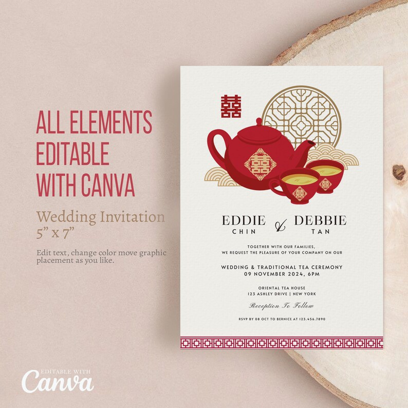 Chinese Wedding Tea Ceremony Invitation: Red & Gold, Editable (digital ...