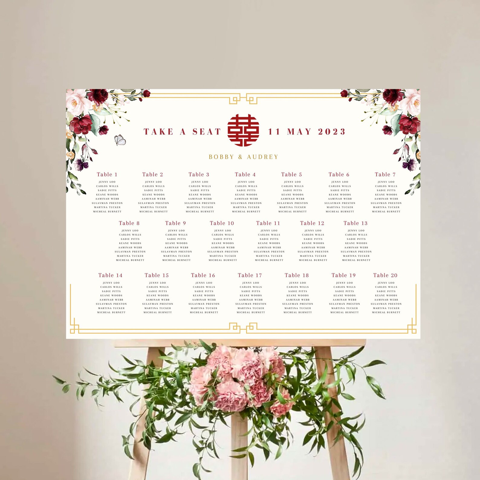 Asian Wedding Seating Chart Board Template for Chinese Vietnamese ...