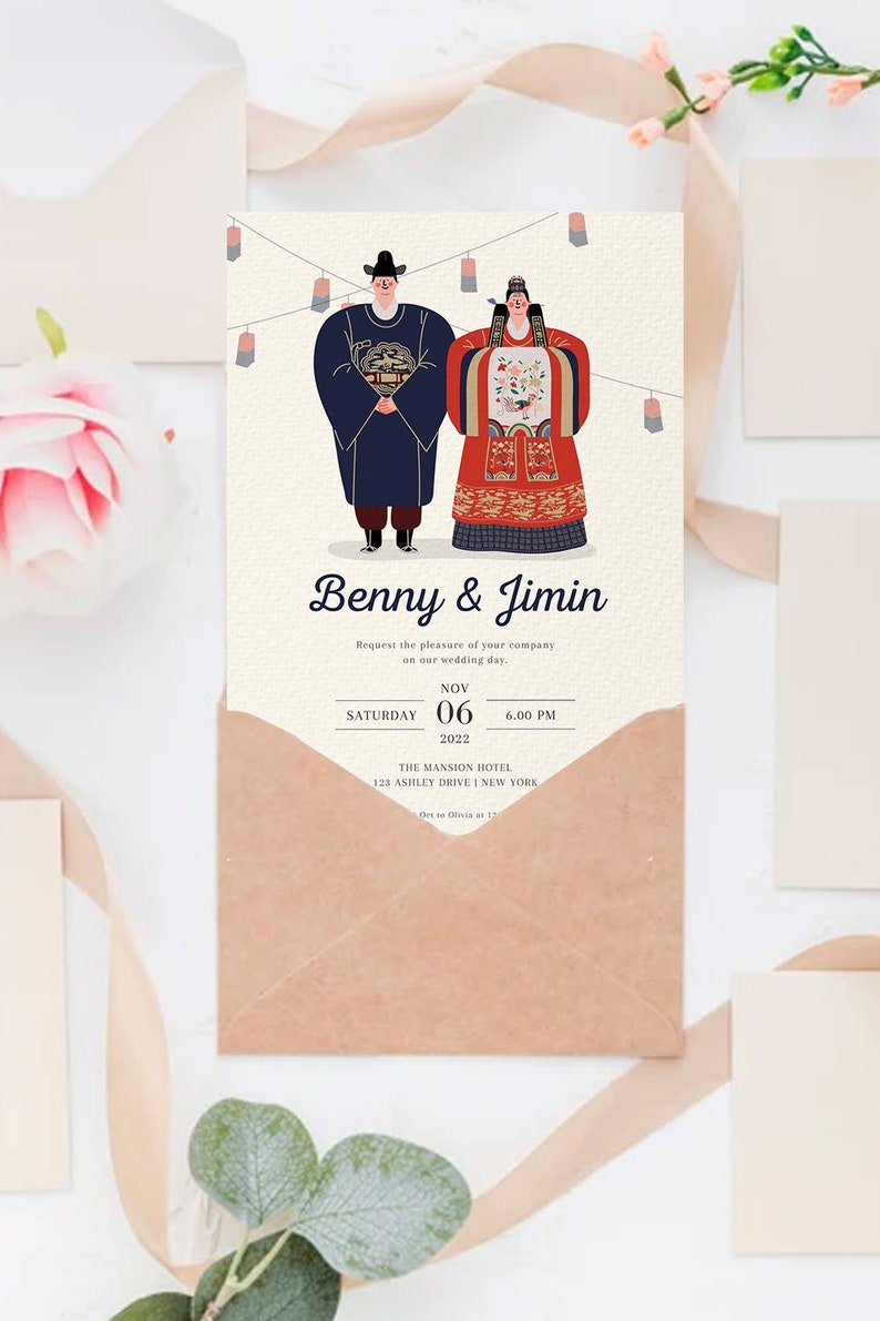 Korean Traditional Wedding Invitation Card Template American - Etsy