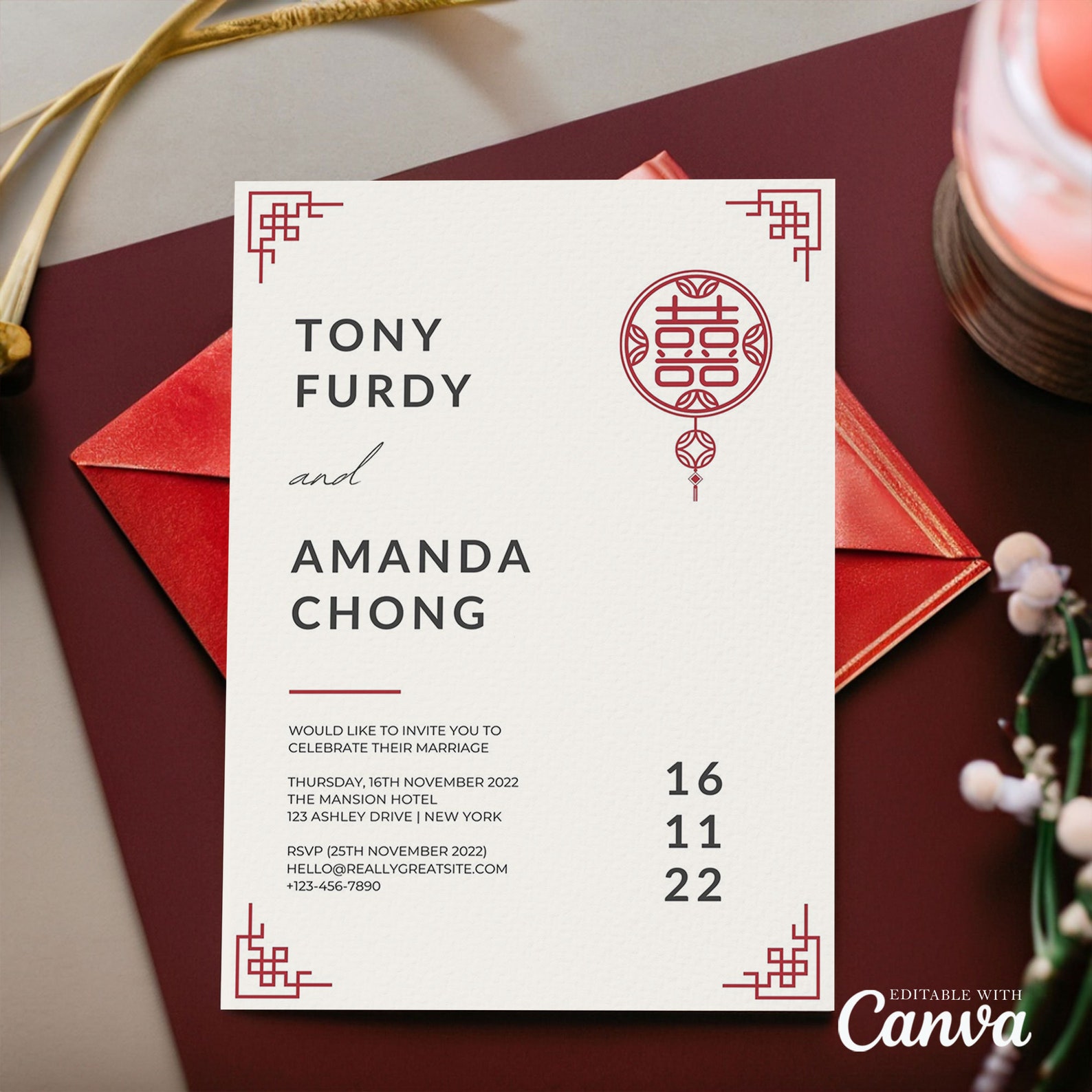 Chinese Wedding Invitation Card Template Asian Wedding Card - Etsy