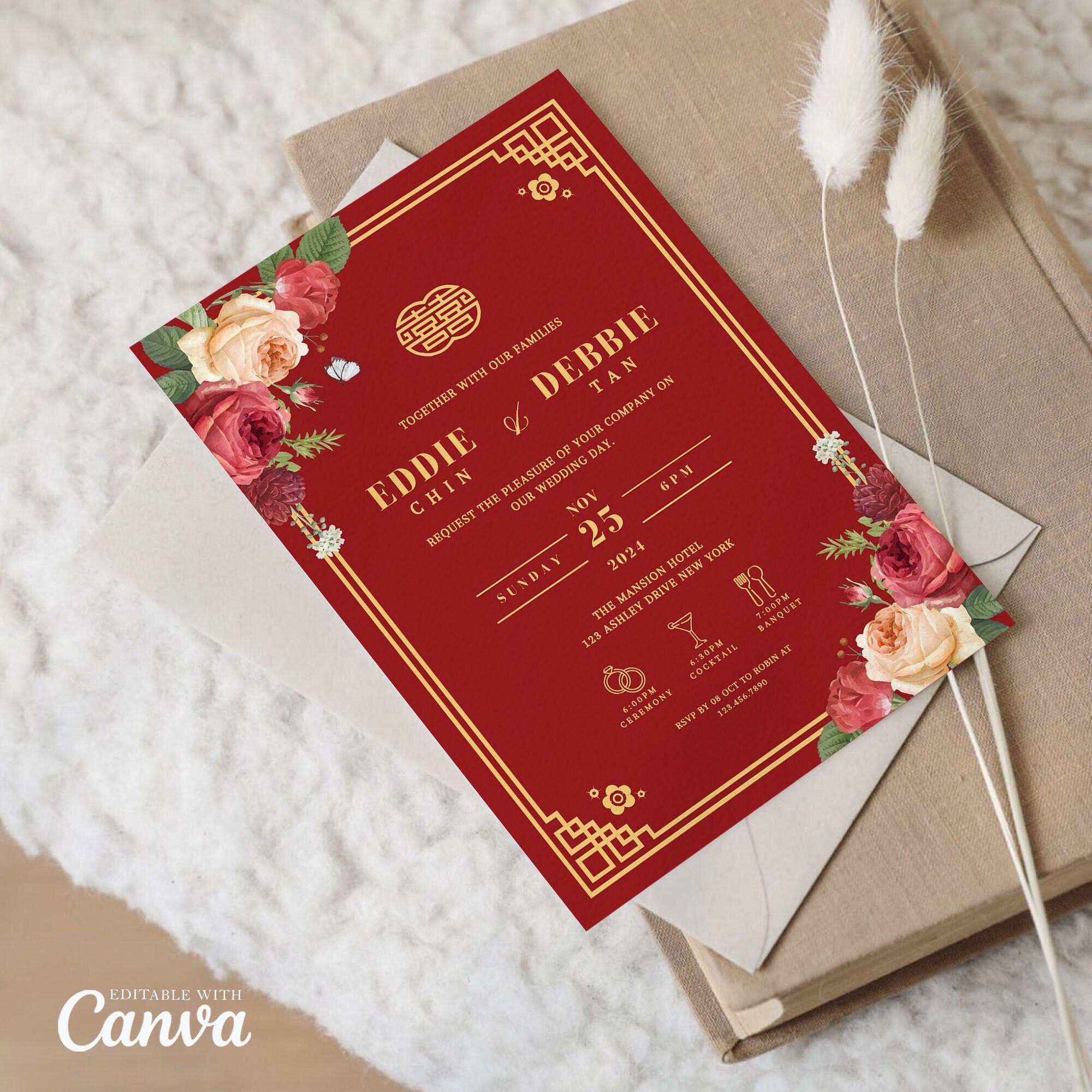 Chinese Calendar Wedding Invitation Card Template Asian - Etsy