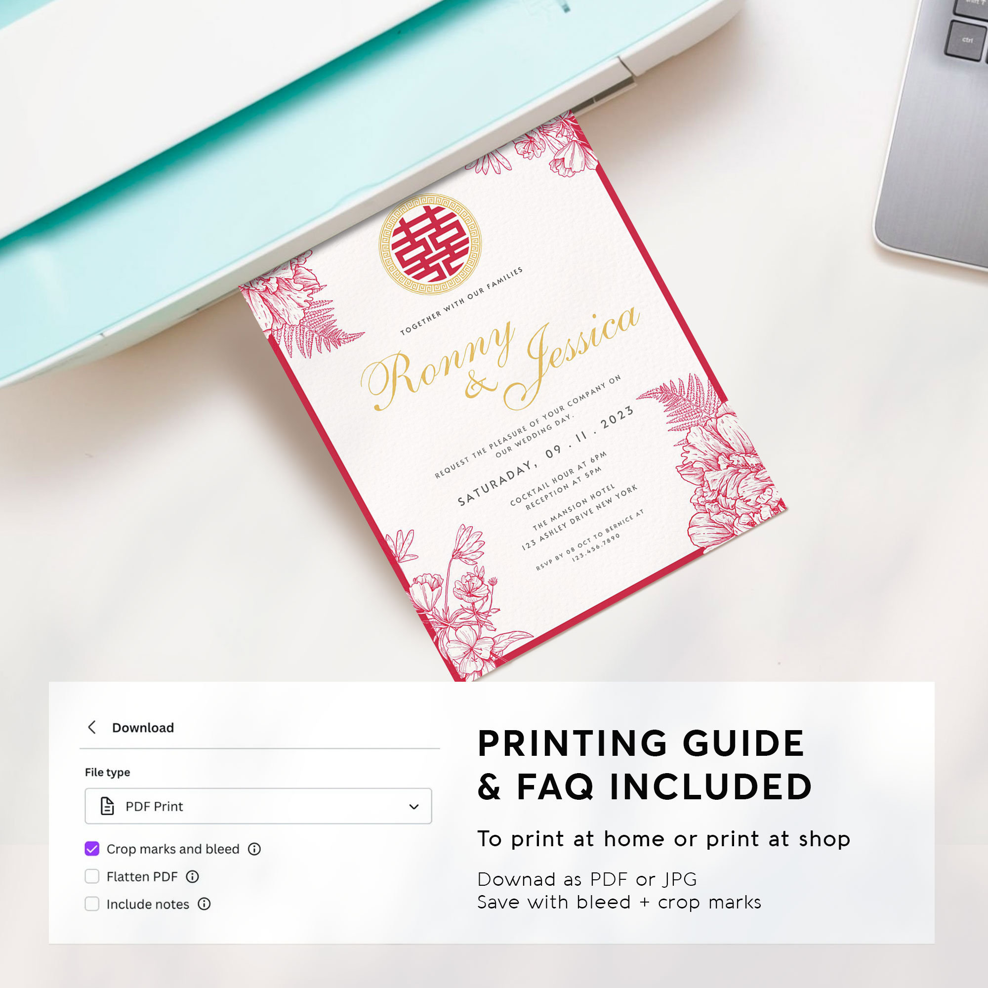 Chinese Wedding Invitation Card Template Asian Wedding Card - Etsy