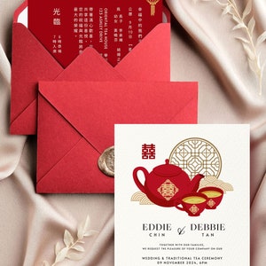 Chinese Wedding Tea Ceremony Invitation: Red & Gold, Editable (digital ...