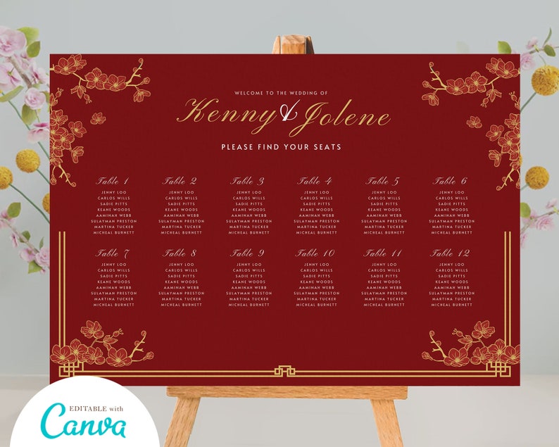Asian Theme Wedding Seating Chart Board Template Vietnamese - Etsy