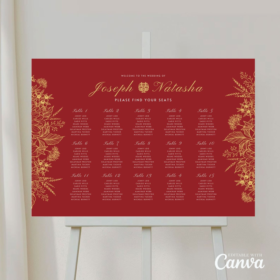 Chinese Wedding Seating Chart Board Template, Vietnamese Seating ...