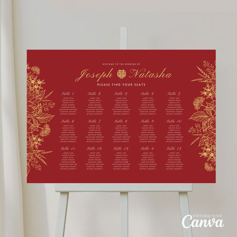Chinese Wedding Seating Chart Board Template, Vietnamese Seating ...