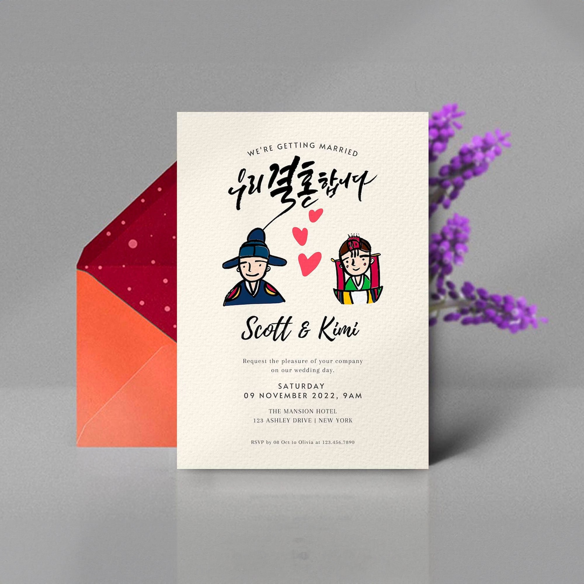 Korean Wedding Invitation Card Template, American Korean Wedding Card ...