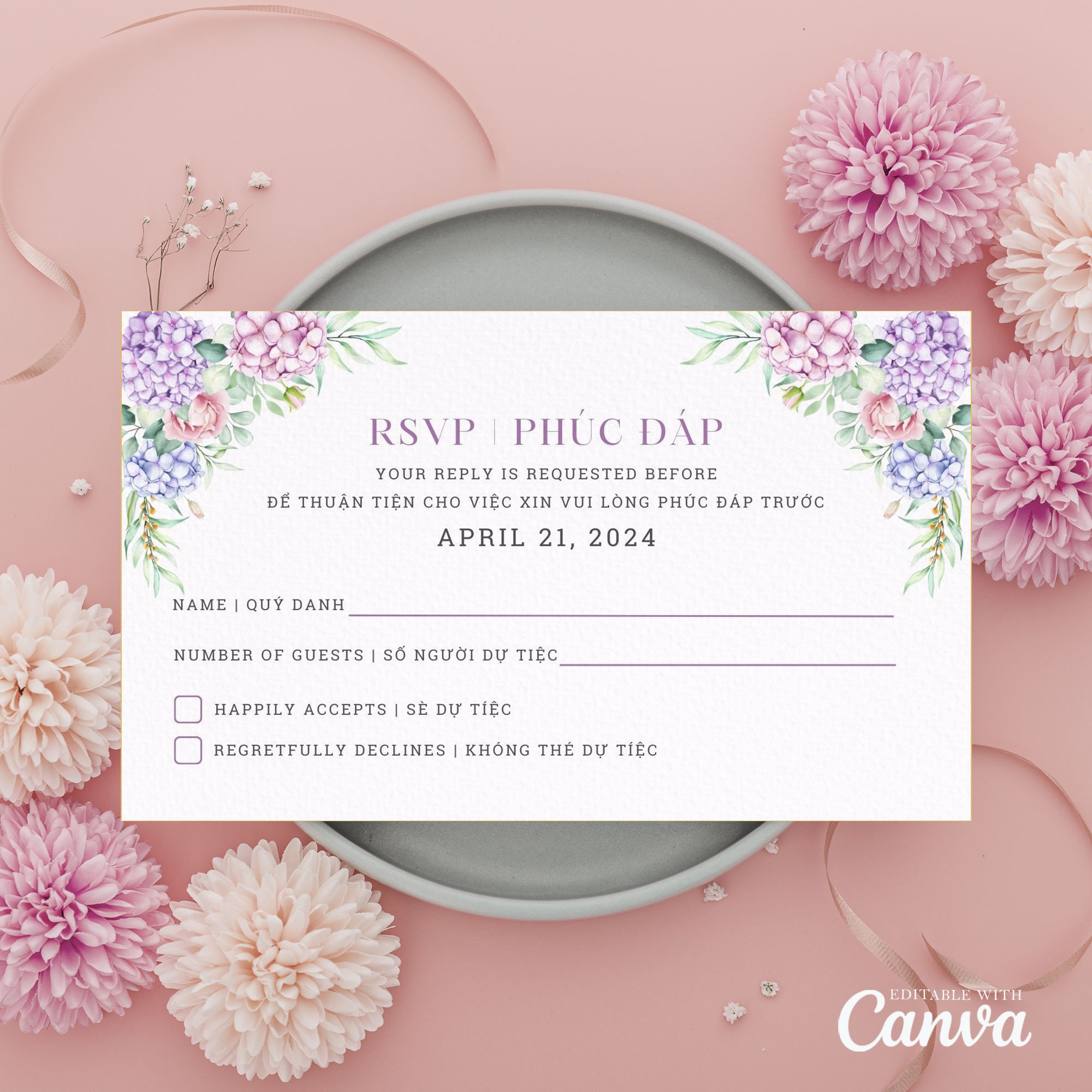 Vietnamese Wedding Invitation Template, Asian Wedding Card, Bilingual ...