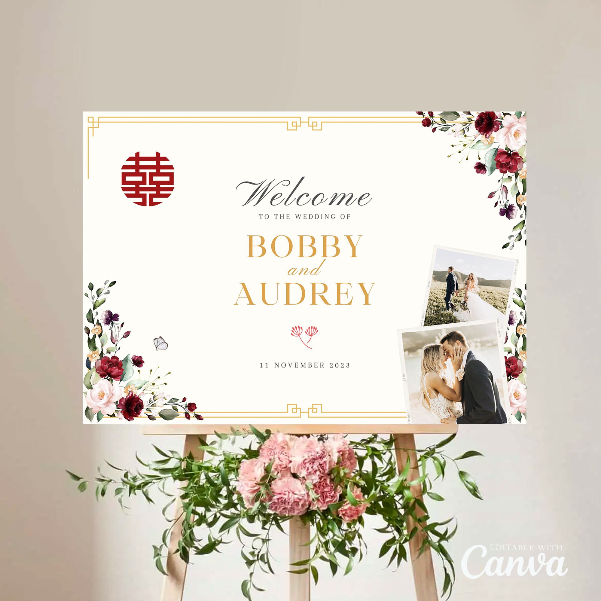 Chinese Wedding Welcome Sign With Photo Vietnamese Tea - Etsy
