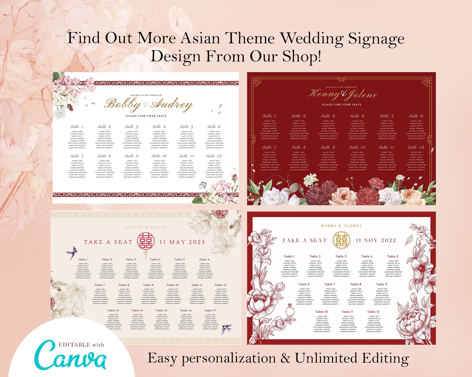 Chinese Wedding Seating Chart Board Template for Asian - Etsy