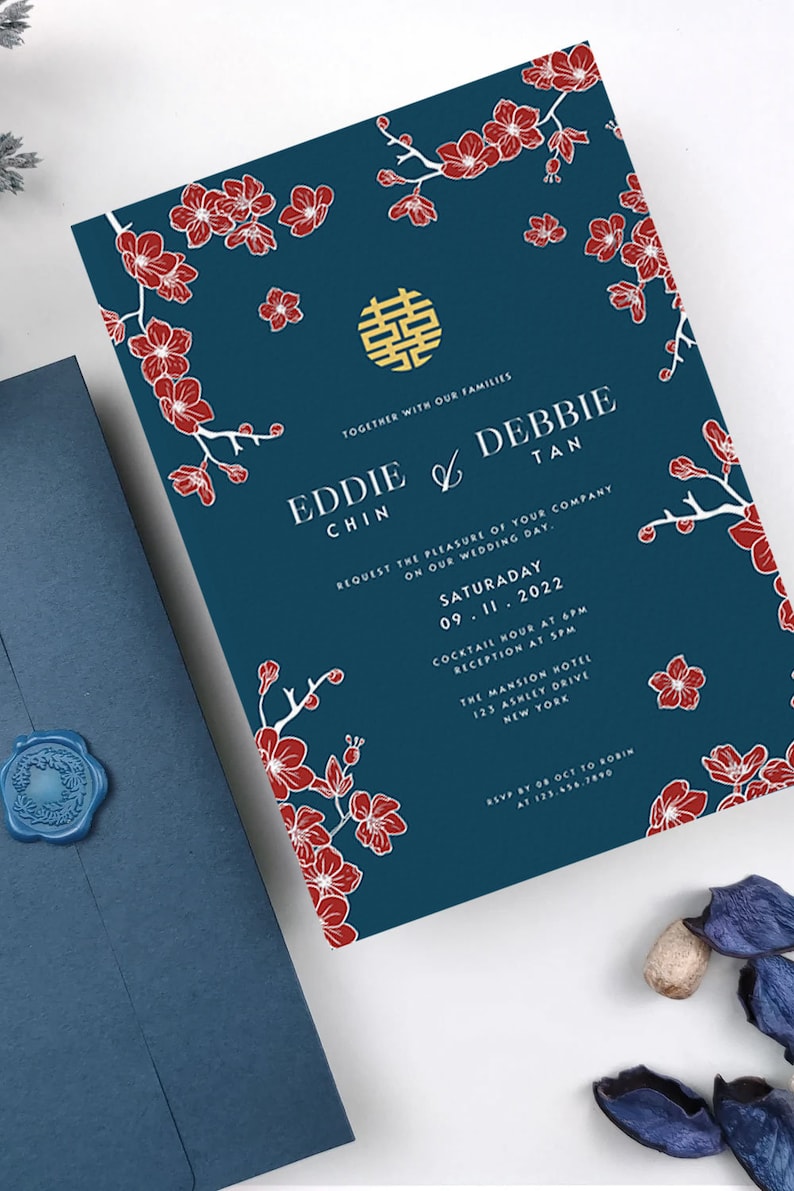 Chinese Wedding Invitation Card Template Bundle Asian Wedding - Etsy