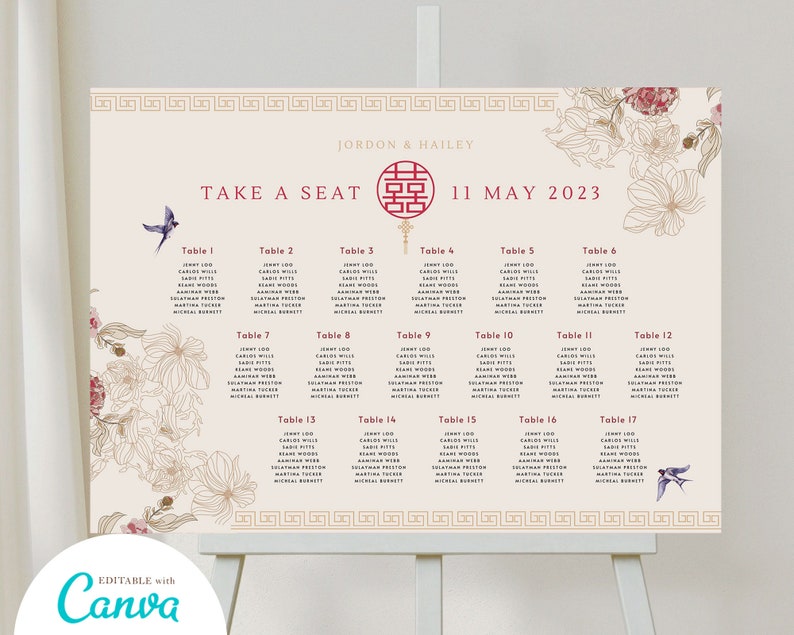 Asian Theme Wedding Seating Chart Board Template for Chinese - Etsy