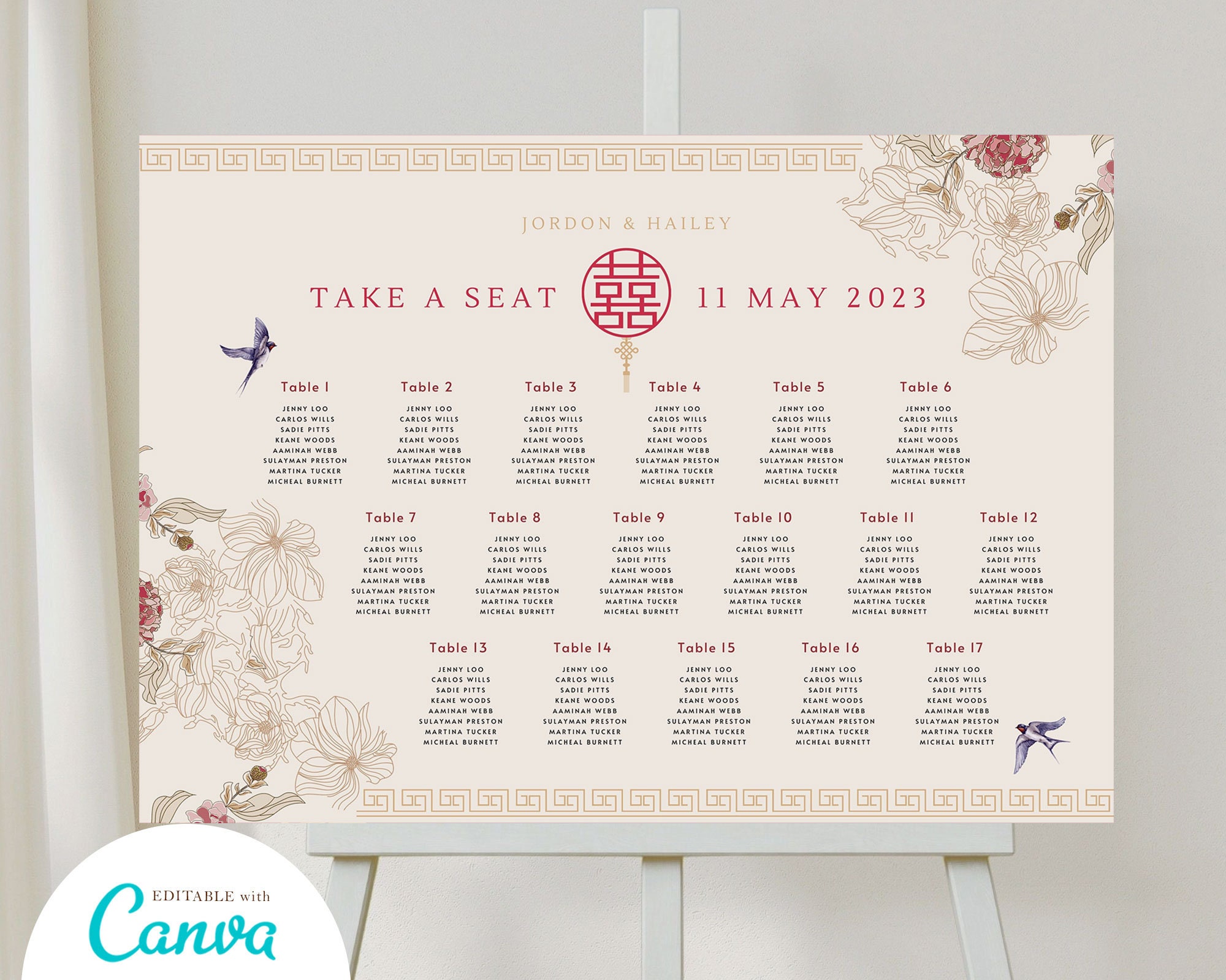 Asian Theme Wedding Seating Chart Board Template for Chinese - Etsy