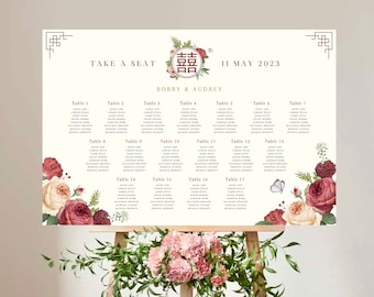 Asian Theme Wedding Seating Chart Board Template for Chinese Wedding ...