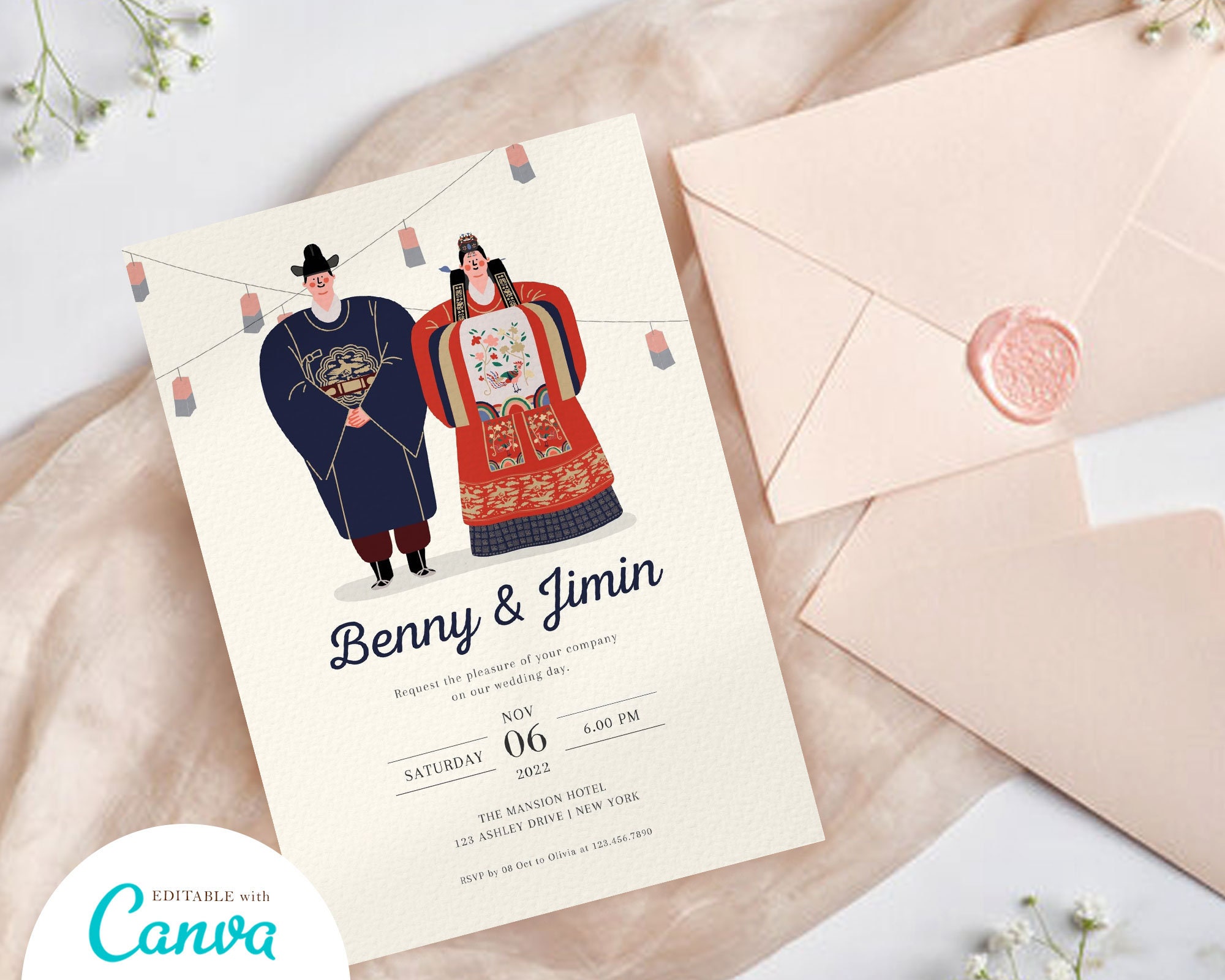 Korean Traditional Wedding Invitation Card Template American - Etsy