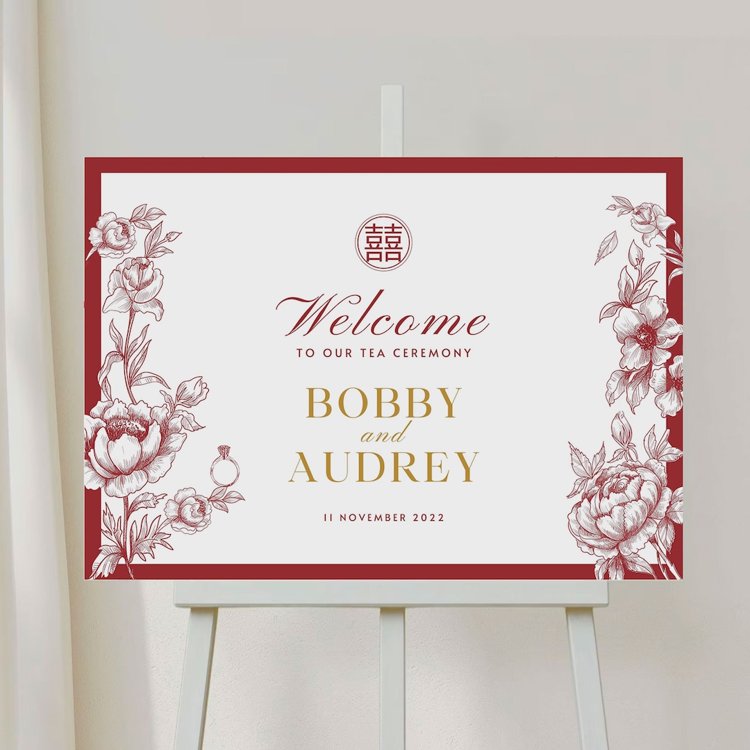 Red Floral Chinese Wedding Welcome Sign: Double Happiness (DIY ...