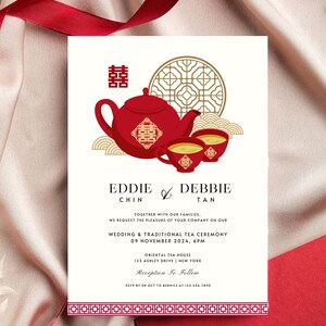 Chinese Wedding Tea Ceremony Invitation: Red & Gold, Editable (digital ...