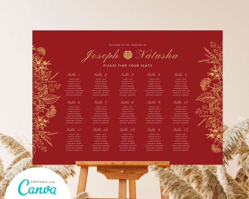 Chinese Wedding Seating Chart Board Template Vietnamese - Etsy