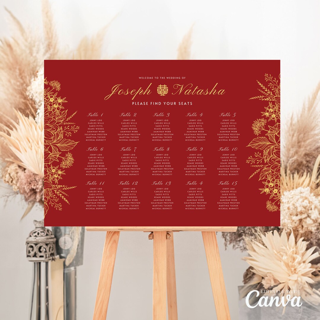 Chinese Wedding Seating Chart Board Template, Vietnamese Seating ...