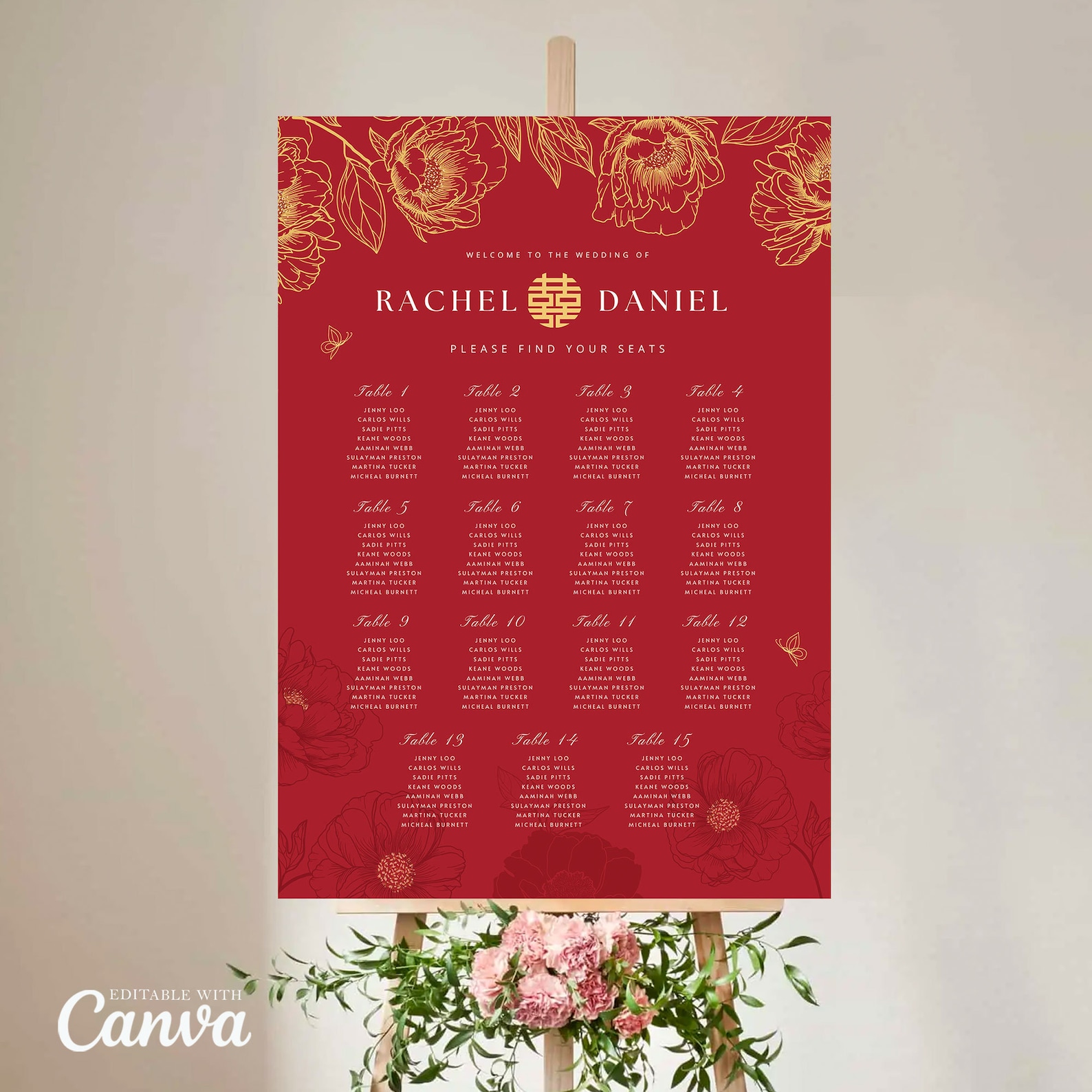 Oriental Chinese Wedding Seating Chart Board Template, Vietnamese ...