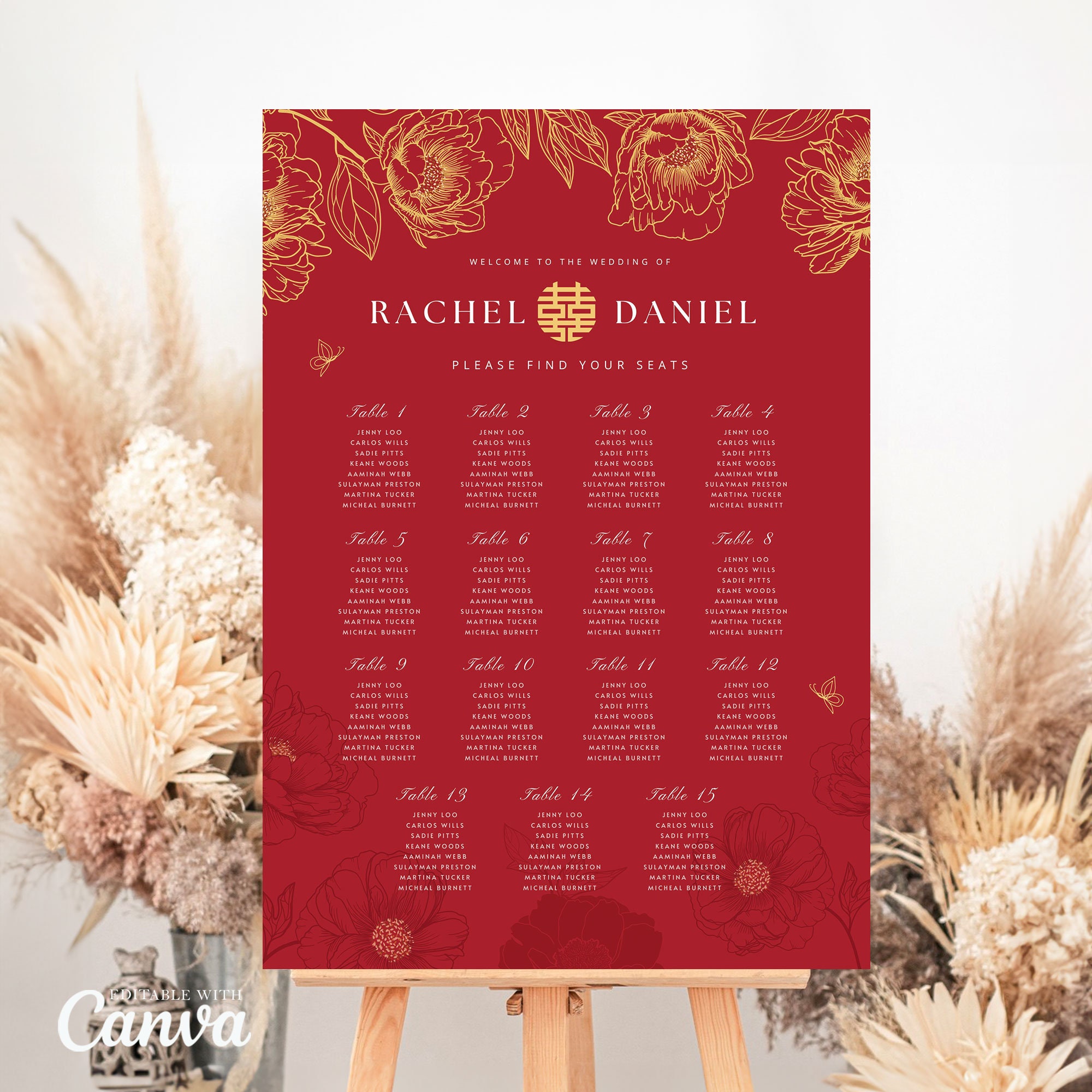 Oriental Chinese Wedding Seating Chart Board Template, Vietnamese ...