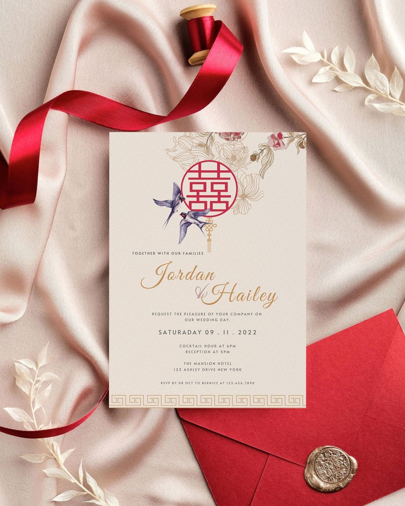 Asian Theme Wedding Invitation Card Template Chinese Wedding - Etsy