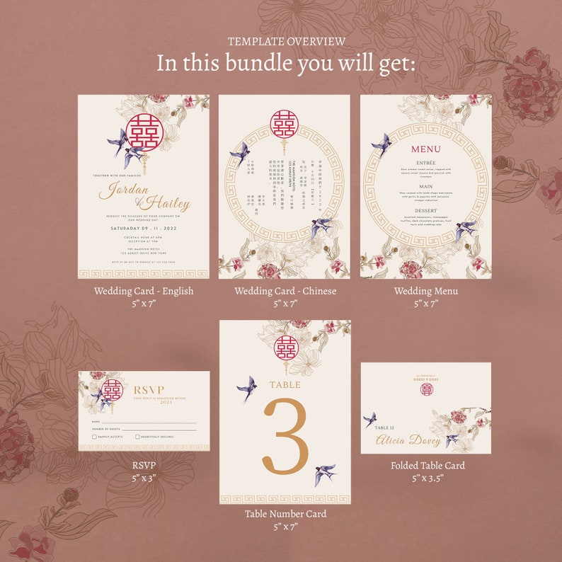 Asian Theme Wedding Invitation Card Bundle, Chinese Wedding Card ...