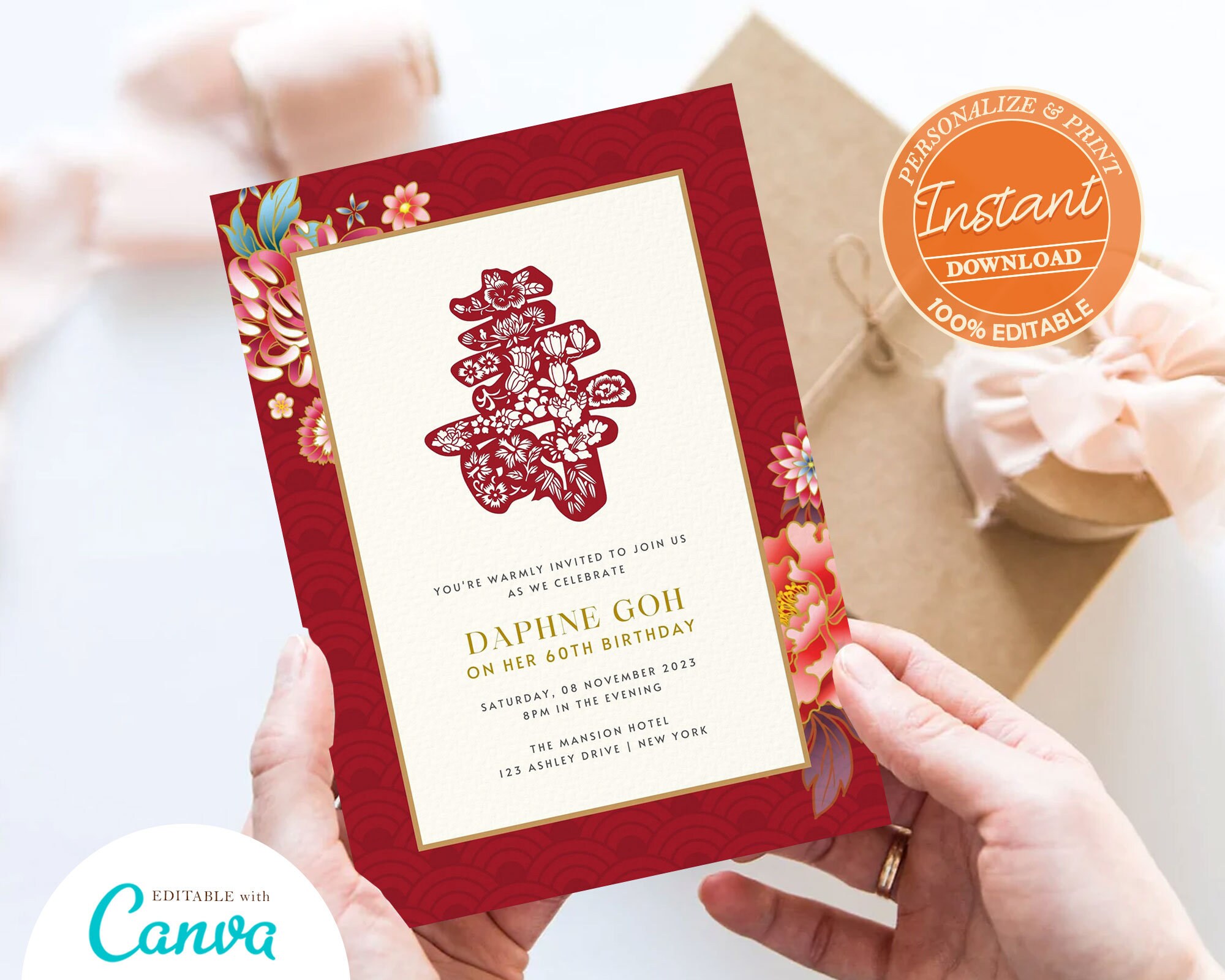 Chinese Longevity Birthday Invitation Card Asian Oriental - Etsy