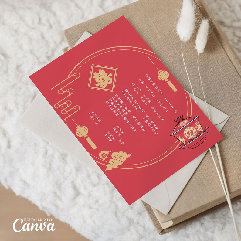 Chinese Tea Ceremony Wedding Invitation: Double Happiness (DIY ...