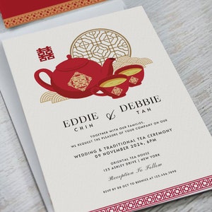 Chinese Wedding Tea Ceremony Invitation: Red & Gold, Editable (digital ...
