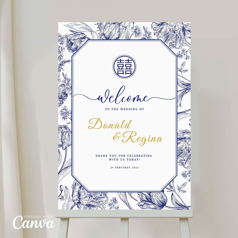 Blue Chinoiserie Wedding Welcome Sign: Chinese Tea Ceremony (printable ...