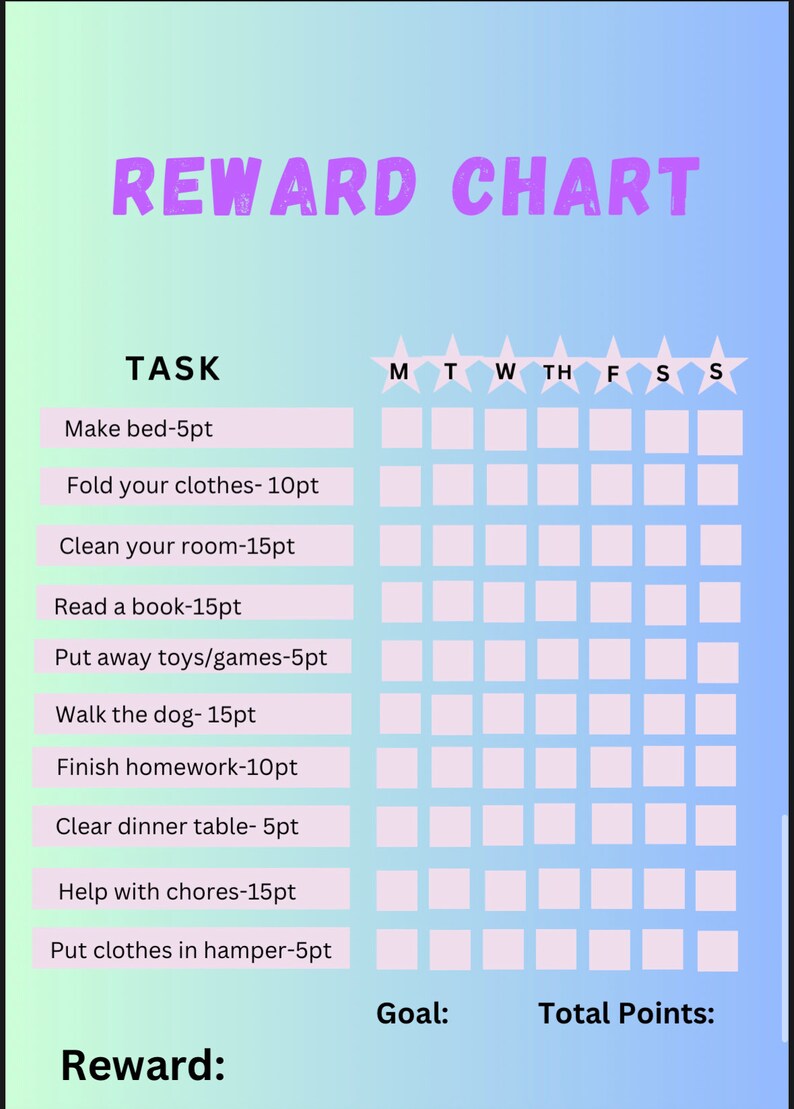10 Pages Printable Kids Chore Chart, Reward, Screen Time, School ...