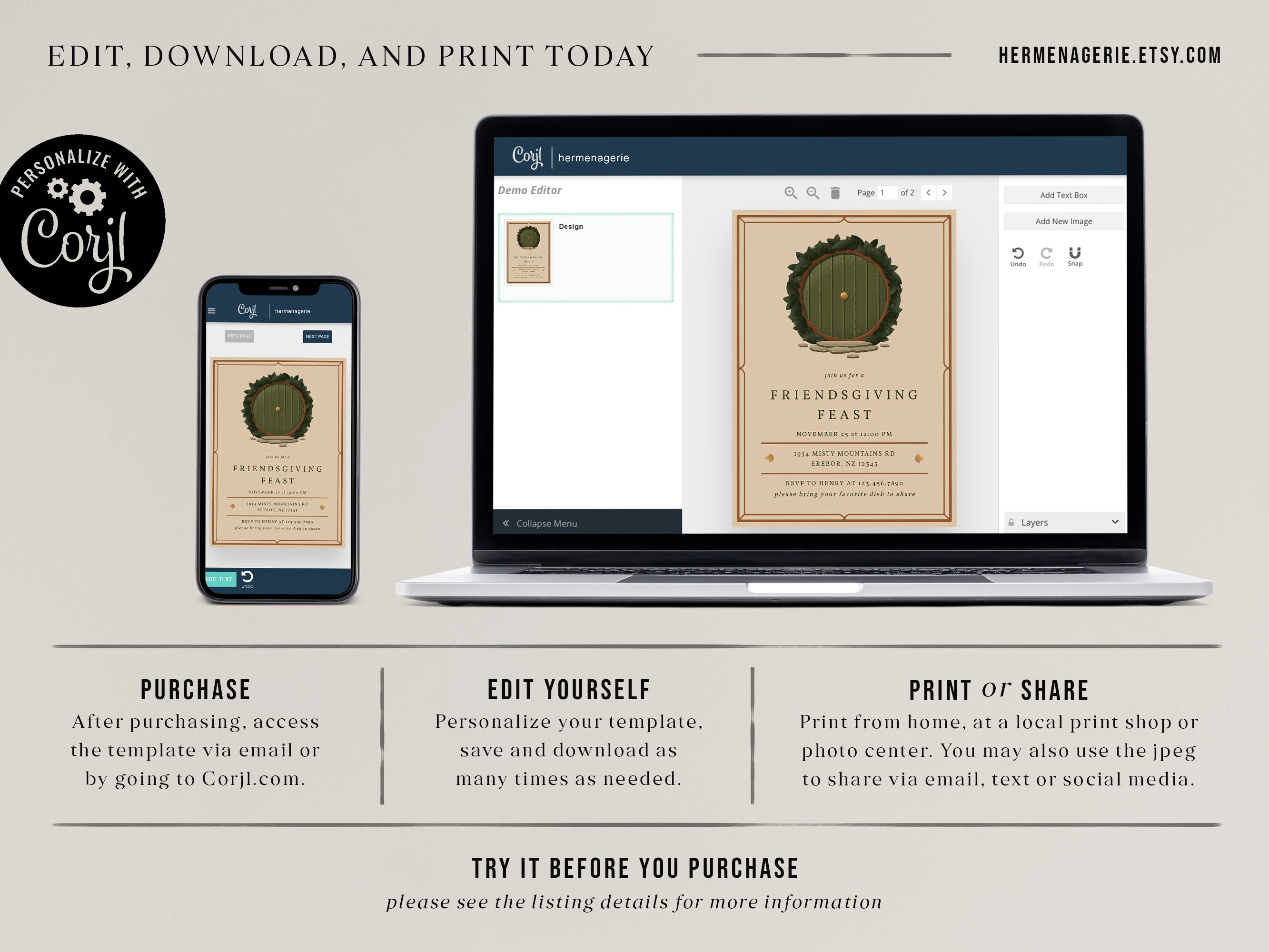 LOTR Inspired Thanksgiving Invitation Template, Friendsgiving Editable ...