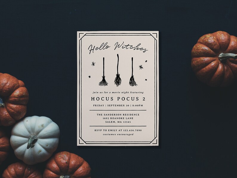 Hello Witches Halloween Invitation Template, Halloween Party Editable ...