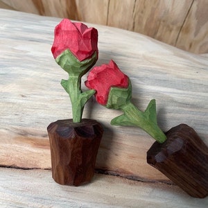 Wooden Red Rose Decor,wood Carving Rose Sculpture,engagement Gift,gift ...