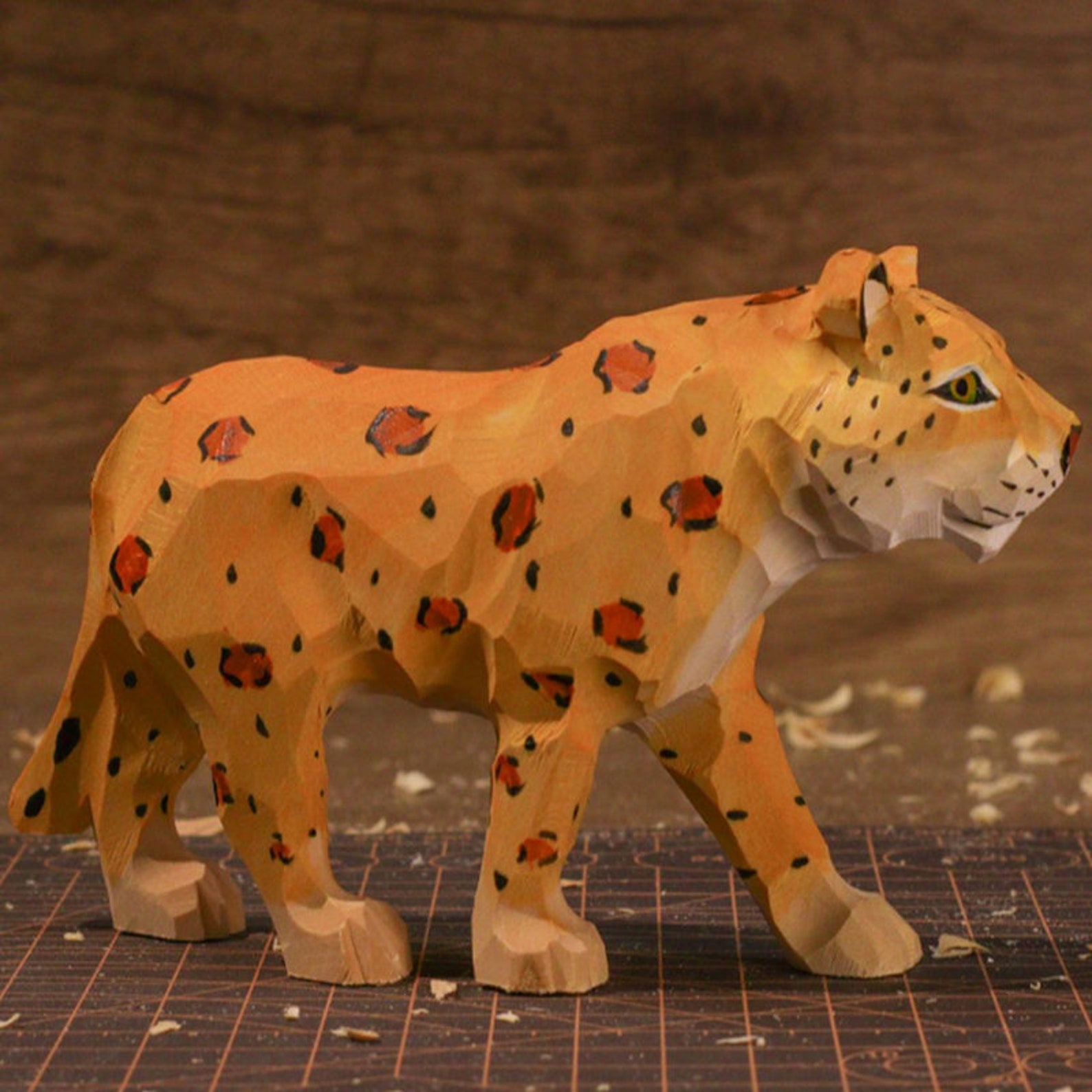 Handmade Wooden Leopard Wooden Animal Ornaments Handmade Carving Gifts ...