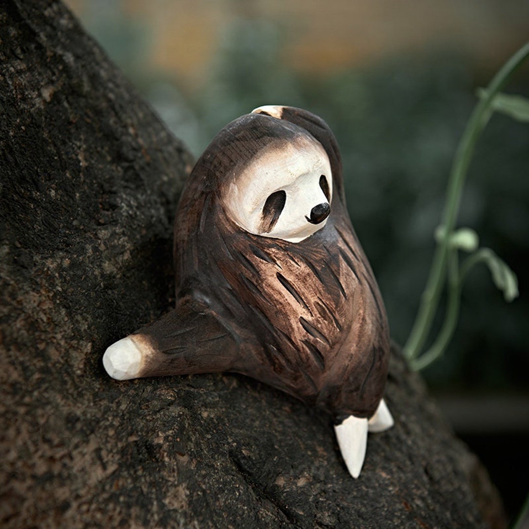 Handmade Wooden Carving Sloth Sculpture,hand Carved Wood Sloth Figurine ...