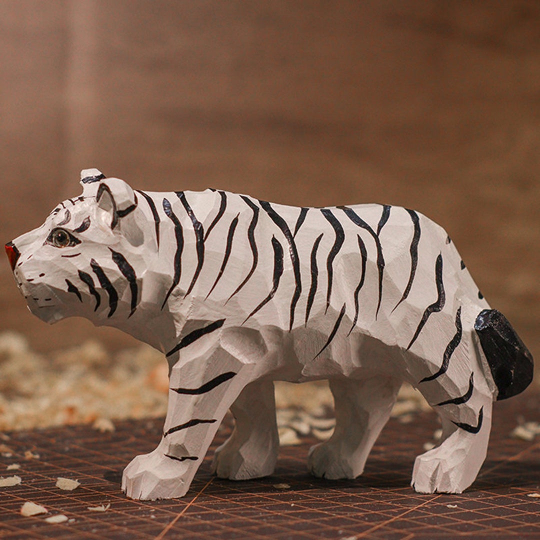 Handmade Wooden Tiger Wooden Animal Ornaments Handmade Carving Gifts ...
