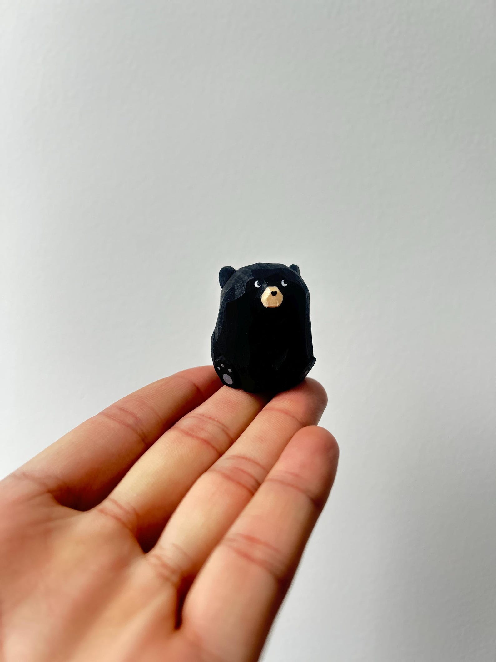 Hand Carved Mini Black Bear Figurine, Cute Wooden Bear Sculpture, Desk ...