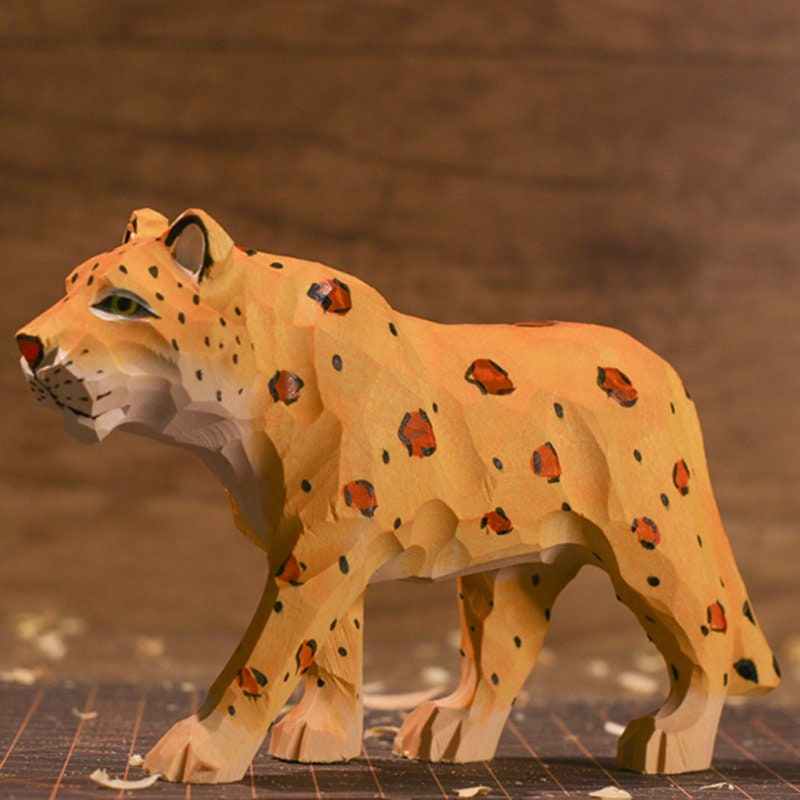 Handmade Wooden Leopard Wooden Animal Ornaments Handmade Carving Gifts ...
