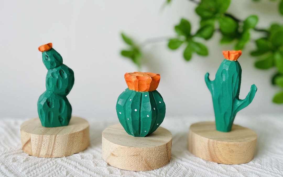 Handmade Wooden Cactus Ornament: Minimalist Home Decor - Etsy