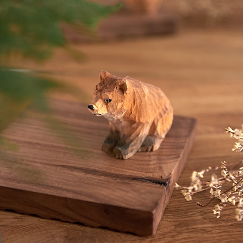 Handmade Wooden Carving Bear Sculpturehand Carved Wood Bear - Etsy