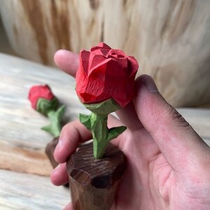 Wooden Red Rose Decor,wood Carving Rose Sculpture,engagement Gift,gift ...