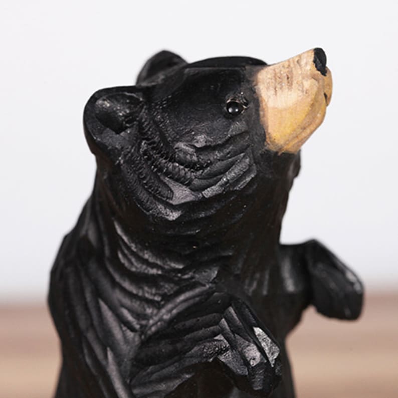 Handmade Wooden Carving Black Bear Sculpture, Animal Figurine,bear ...