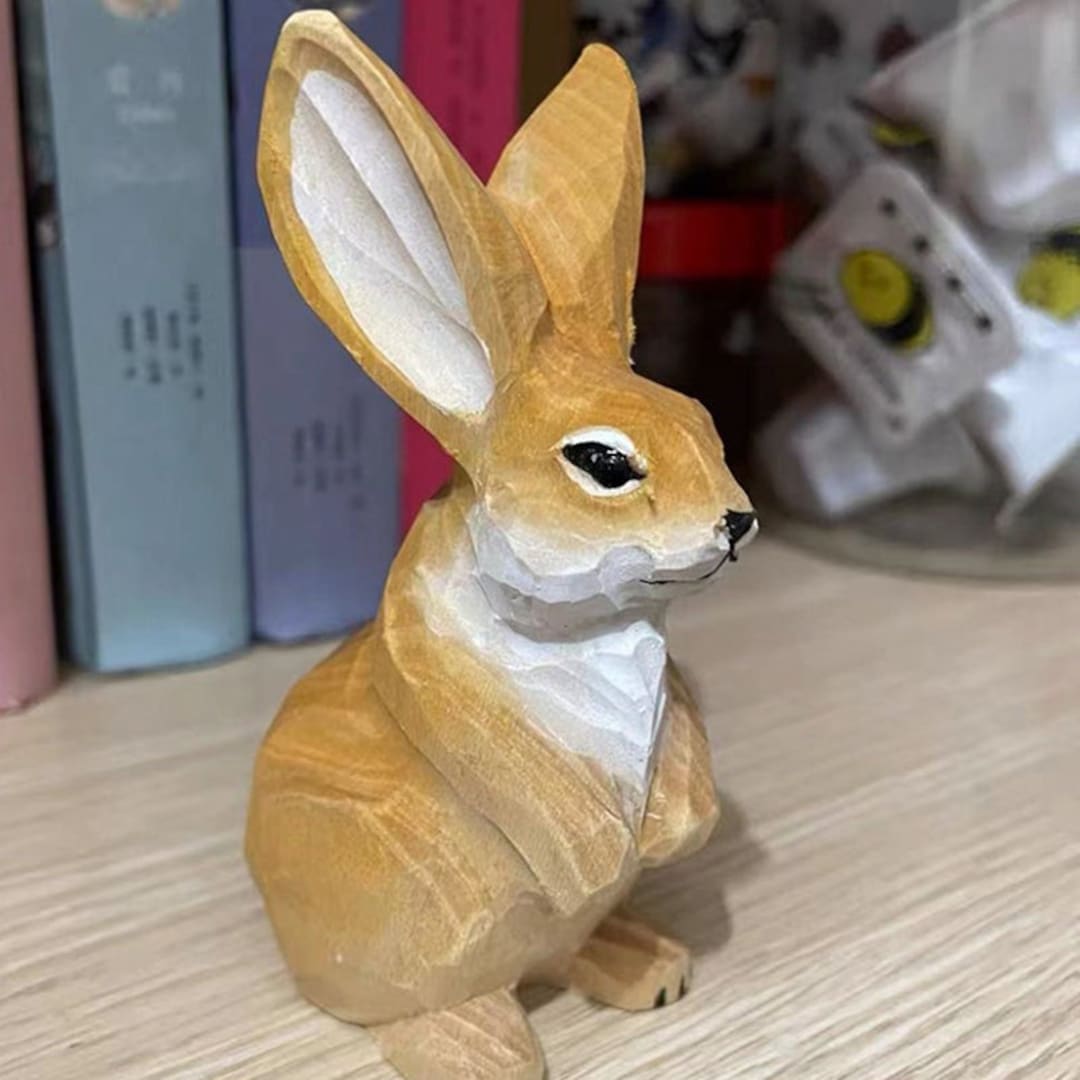Wooden Rabbit Statue,carved Rabbit,rabbit Ornament,tabletop Decoration ...